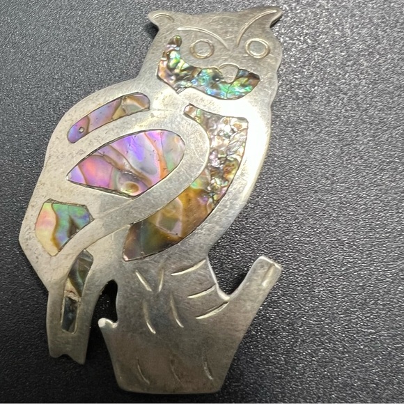 Jewelry | Vintage Alpaca Silver Abalone Shell Inlay Owl Brooch Alpaca ...